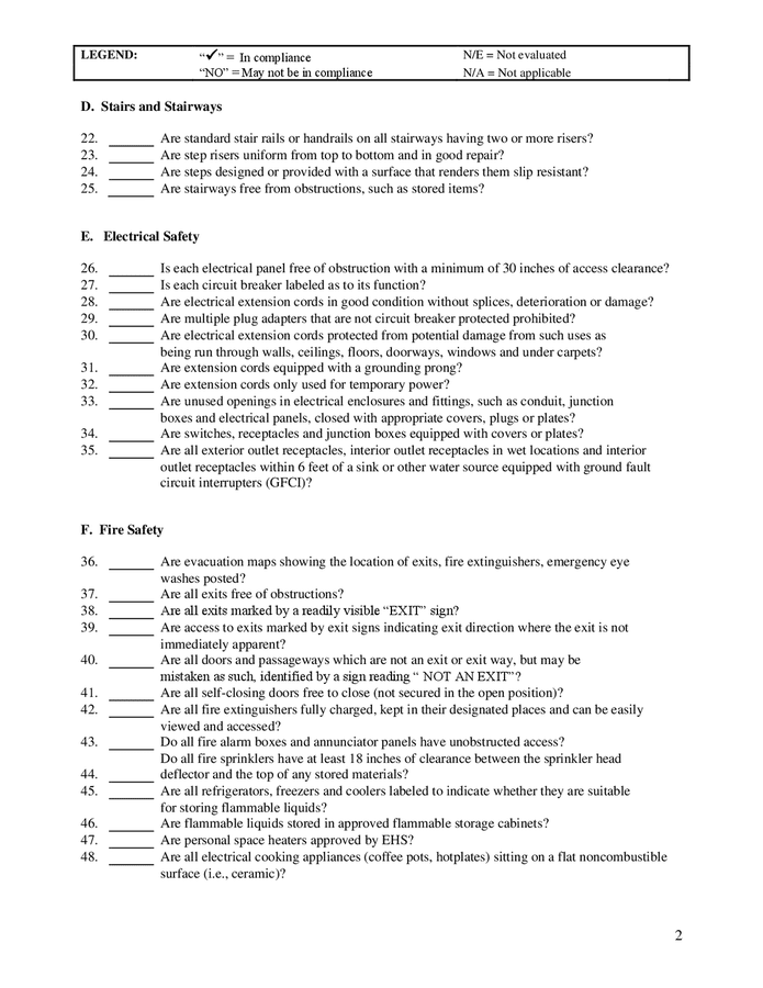 Environmental health & safety self-inspection checklist in Word and Pdf ...