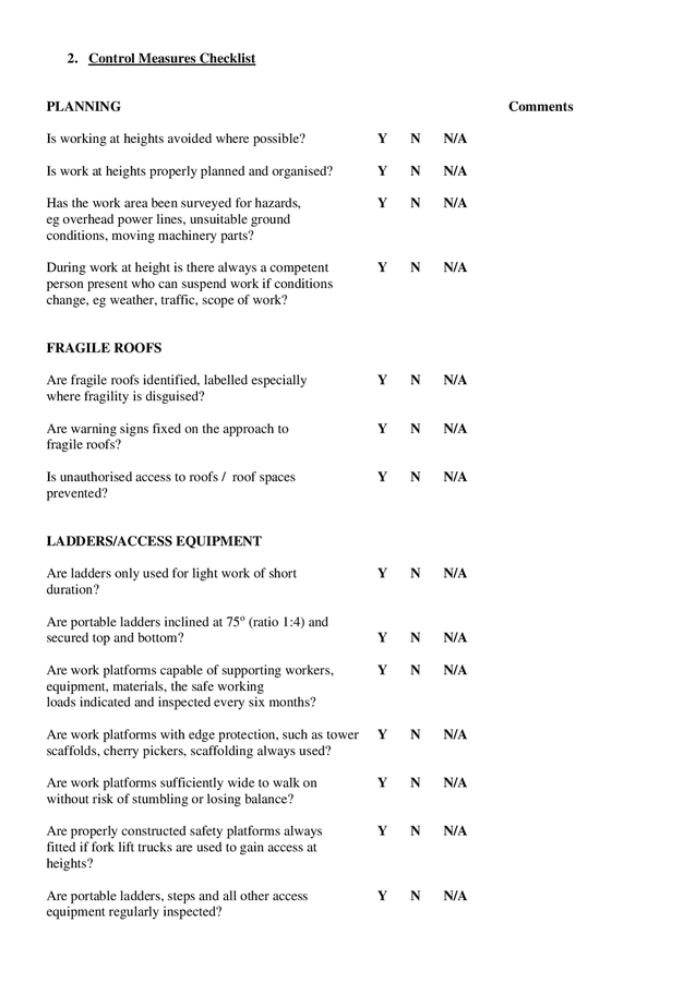 Work at heights self-assessment checklist in Word and Pdf formats ...
