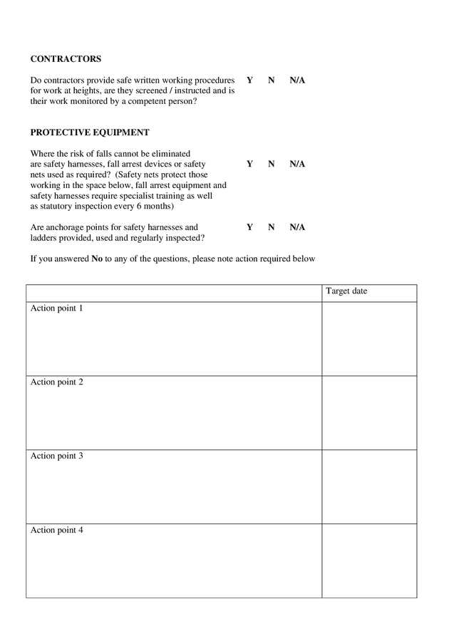 Work at heights self-assessment checklist in Word and Pdf formats ...