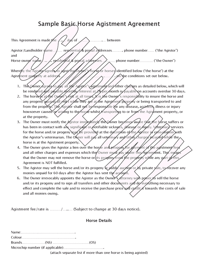 Horse Lease Agreement - download free documents for PDF, Word and Excel