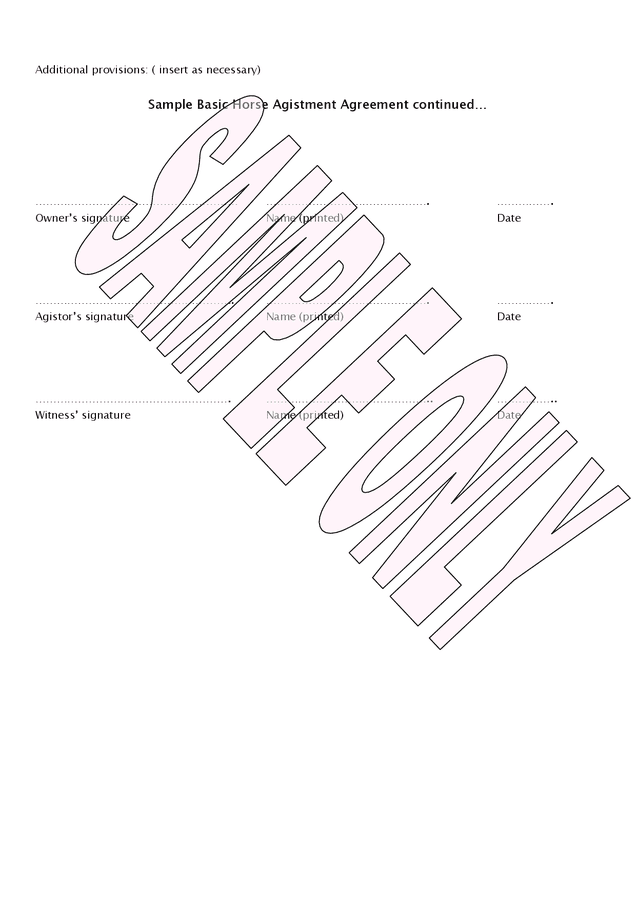 Sample basic horse agistment agreement in Word and Pdf formats - page 2 ...