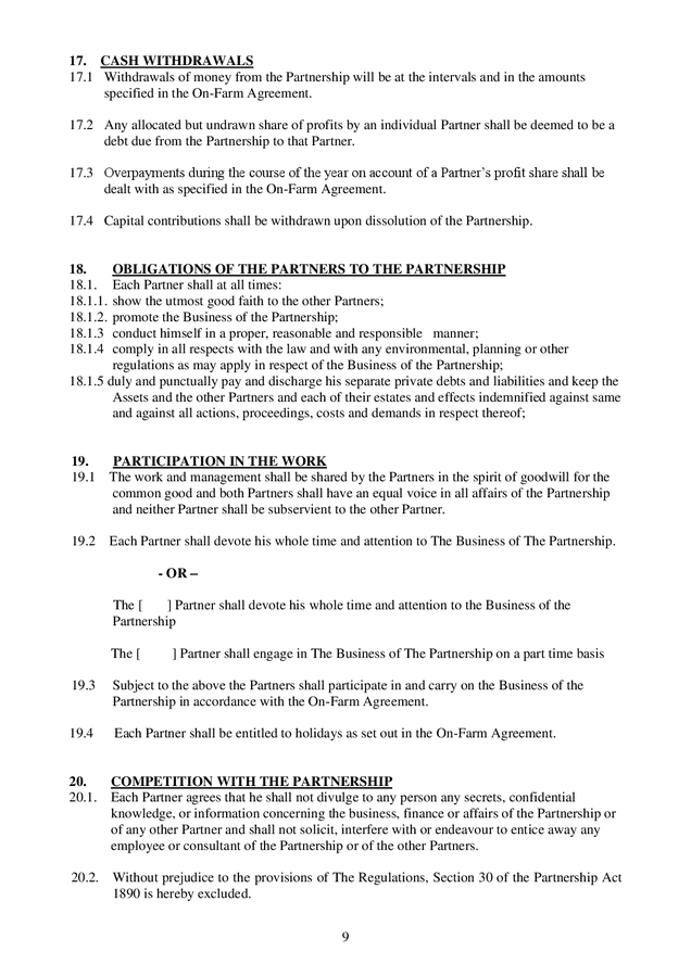 Farm partnership agreement sample in Word and Pdf formats - page 10 of 34