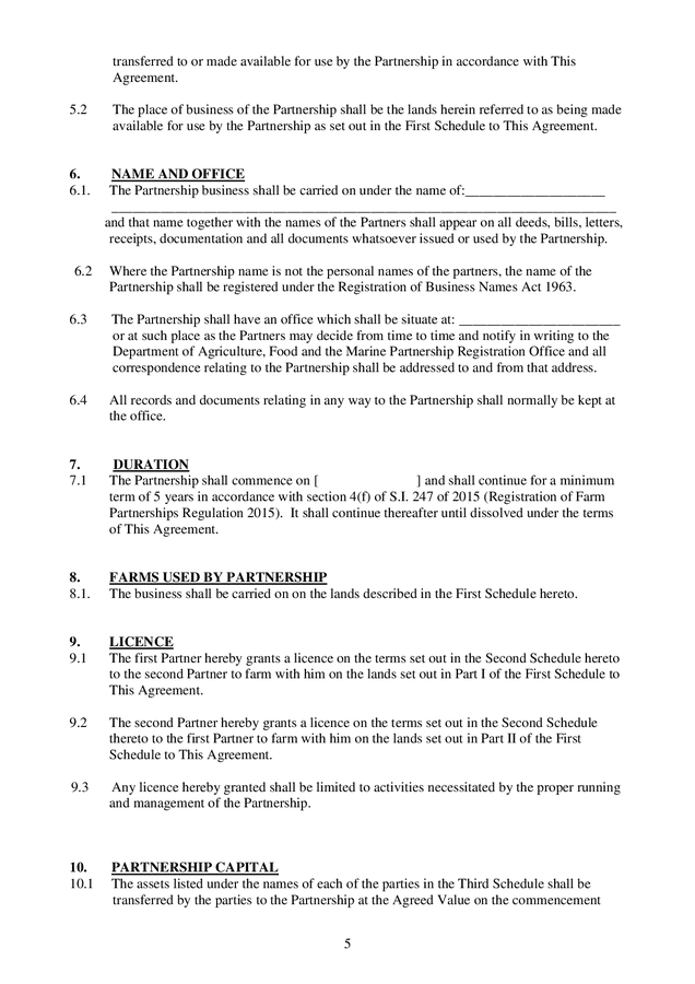 Farm partnership agreement sample in Word and Pdf formats - page 6 of 34