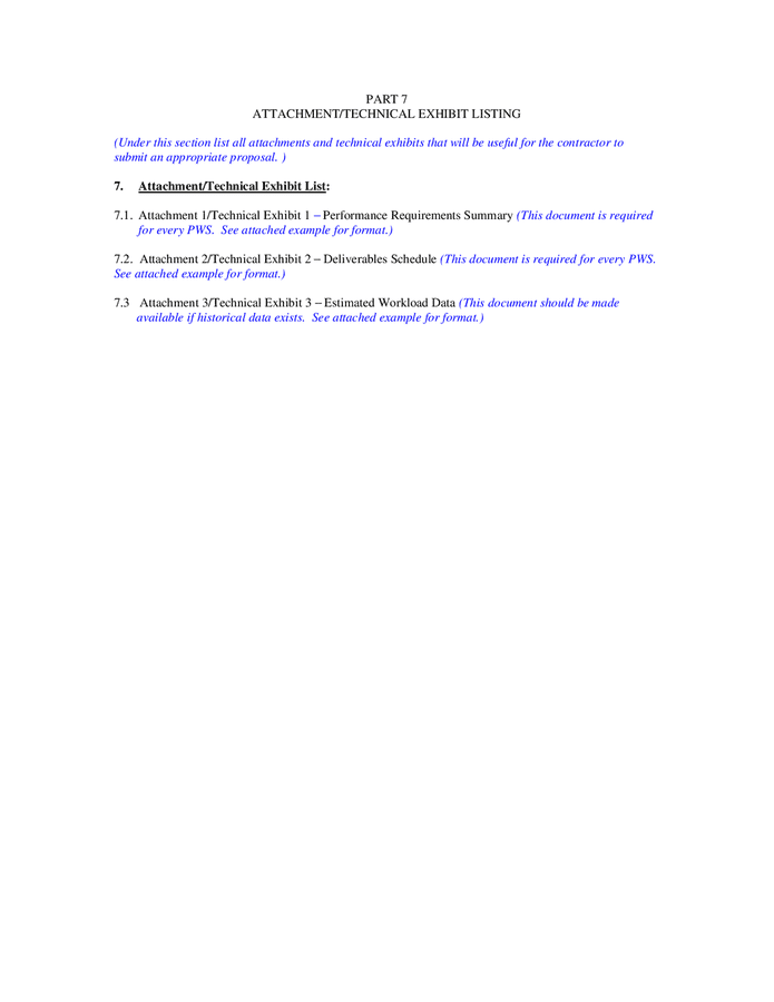 Performance work statement (PWS) template in Word and Pdf formats ...