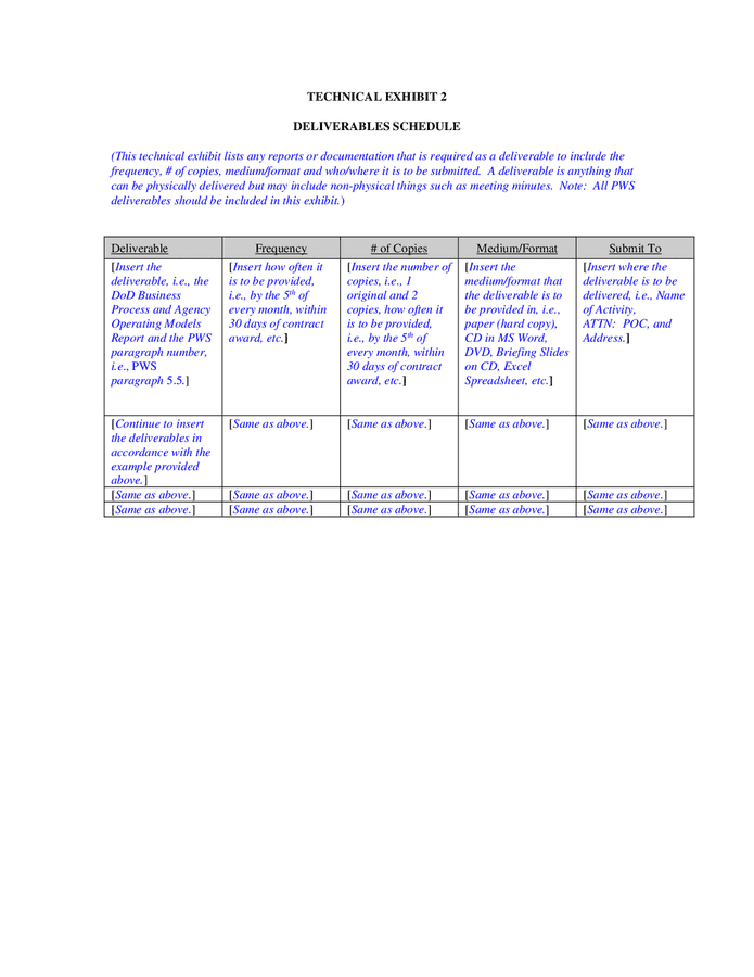 Performance work statement (PWS) template in Word and Pdf formats ...