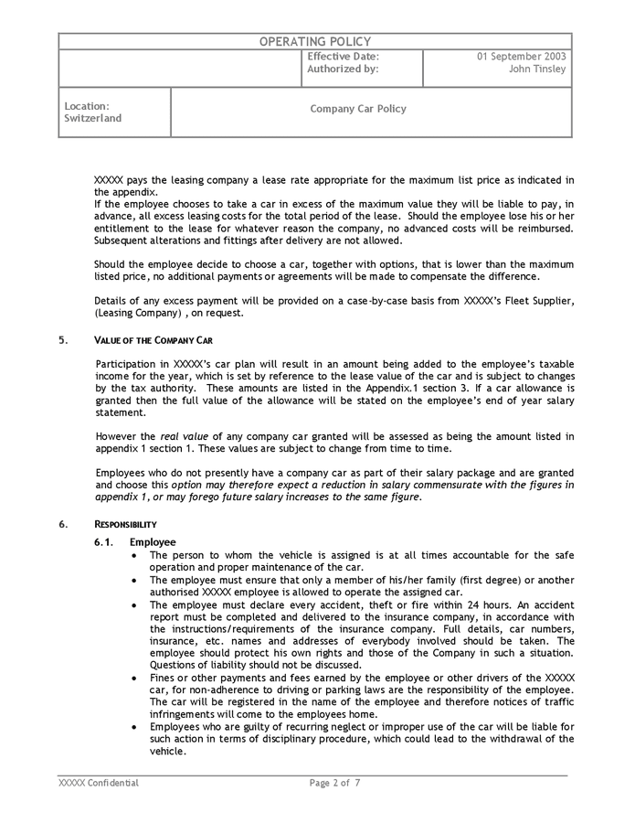 Car operating policy (Switzerland) in Word and Pdf formats - page 2 of 7