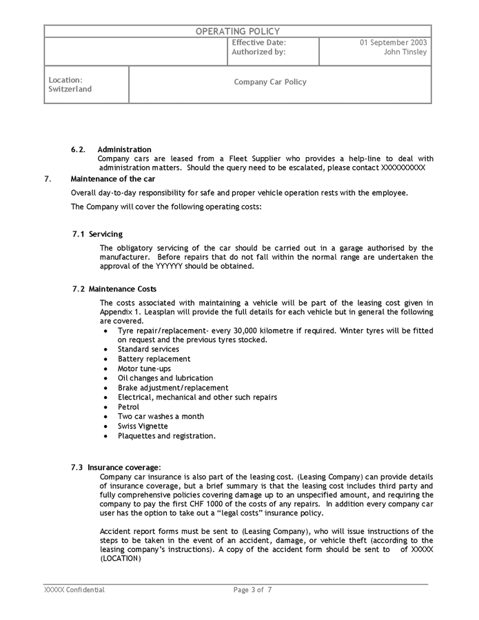 Car operating policy (Switzerland) in Word and Pdf formats - page 3 of 7