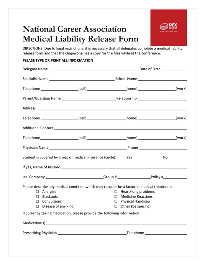 Liability Release Form - download free documents for PDF, Word and Excel