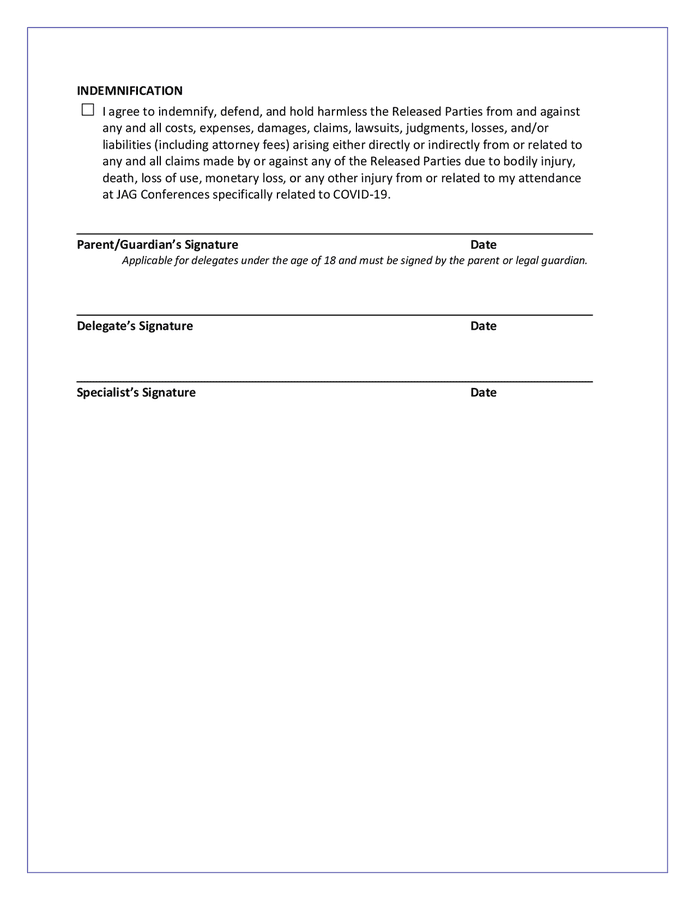 Medical liability release form in Word and Pdf formats - page 3 of 3