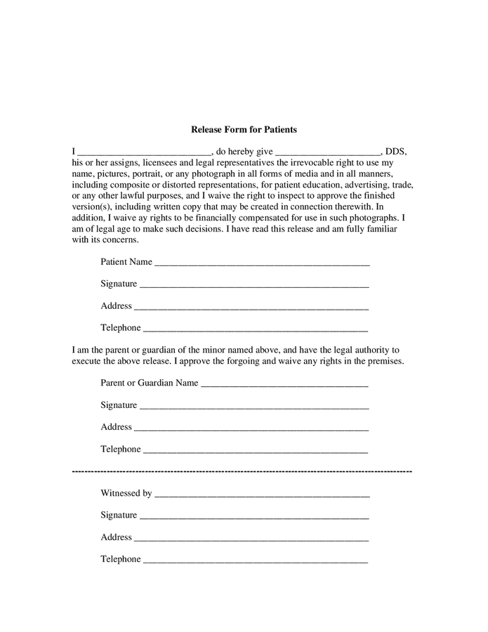 Release form for patients in Word and Pdf formats