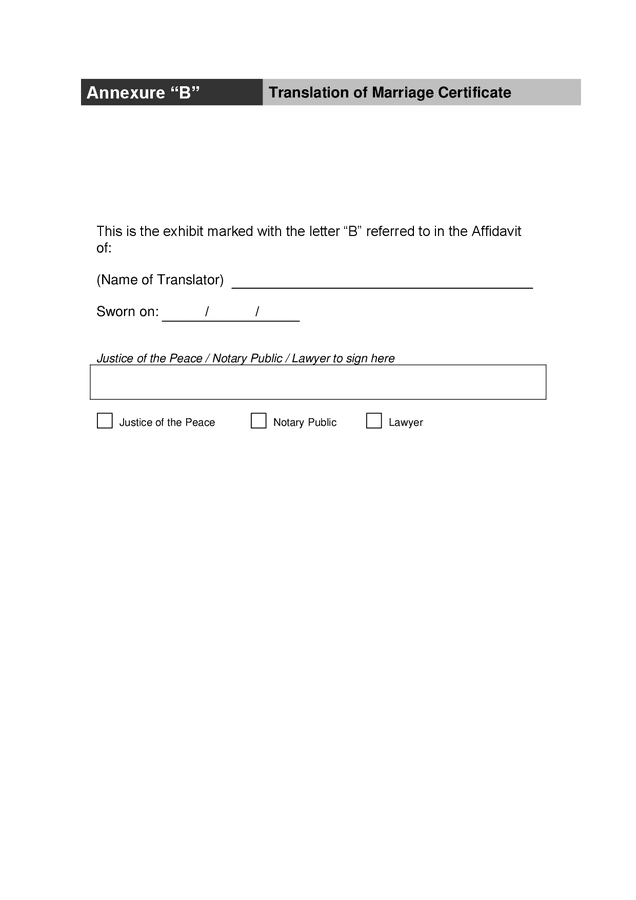 Affidavit of translation of marriage certificate (Australia) in Word ...