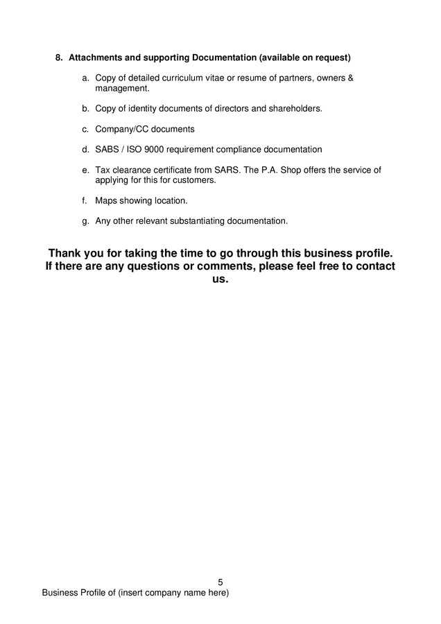 Company profile template in Word and Pdf formats - page 5 of 5
