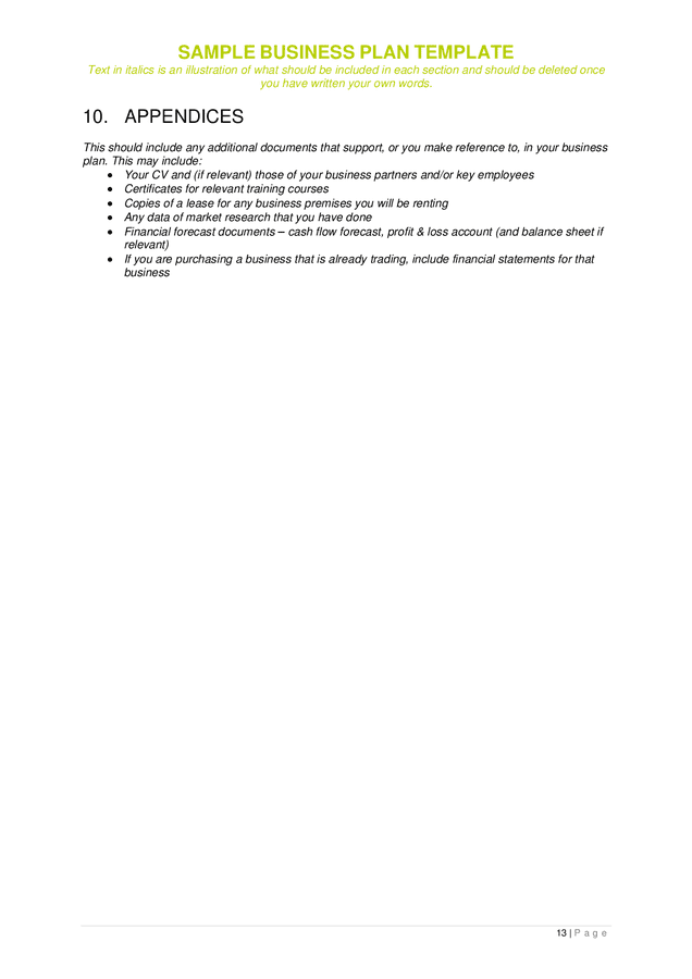 Sample Business Plan Template In Word And Pdf Formats Page 13 Of 13