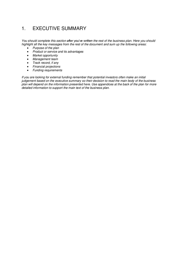 Sample business plan template in Word and Pdf formats - page 3 of 13