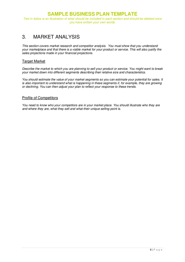 Sample business plan template in Word and Pdf formats - page 6 of 13