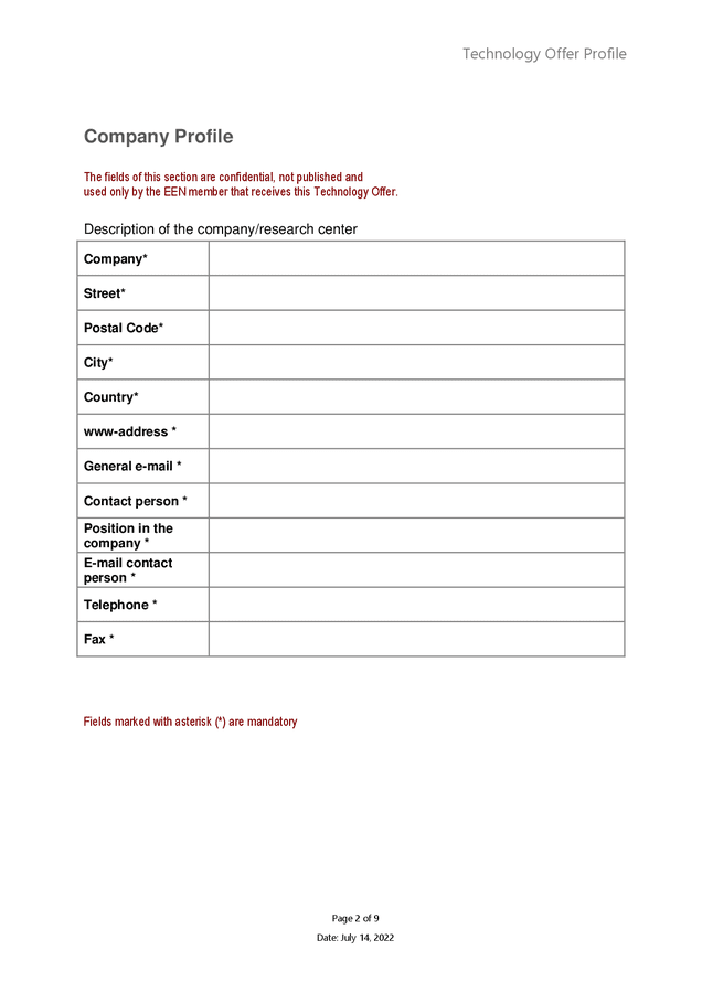 Technology offer profile template in Word and Pdf formats - page 2 of 9