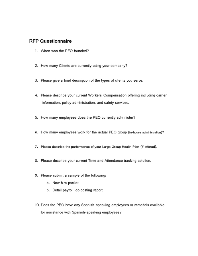 Request for proposal for PEO services template in Word and Pdf formats ...