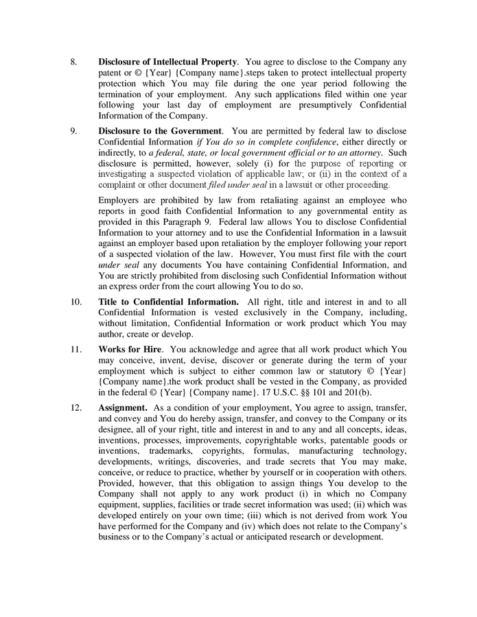 Sample confidentiality agreement in Word and Pdf formats - page 3 of 5