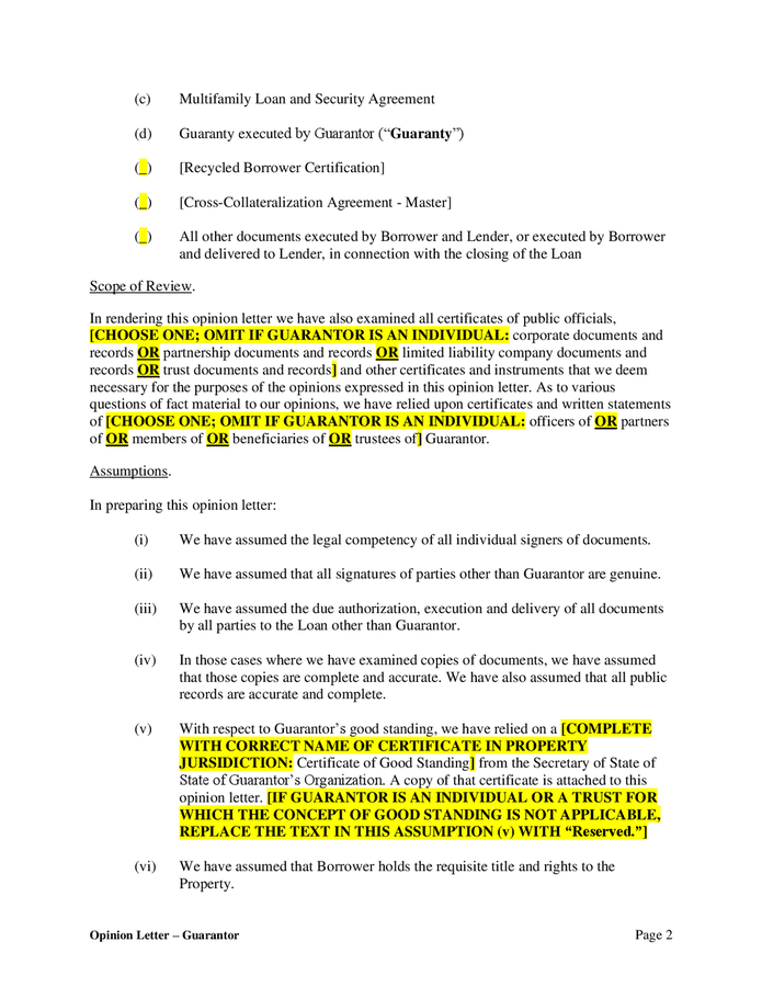 Guarantor opinion letter in Word and Pdf formats - page 2 of 9