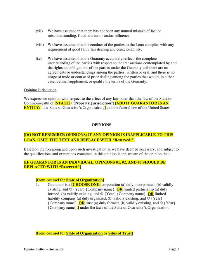 Guarantor opinion letter in Word and Pdf formats - page 3 of 9