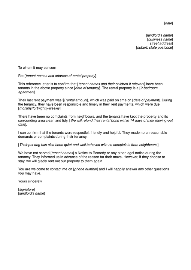 Tenant Reference Letter In Word And Pdf Formats Tenant Reference Letter In Word And Pdf Formats