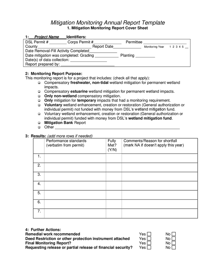 Mitigation monitoring annual report template in Word and Pdf formats