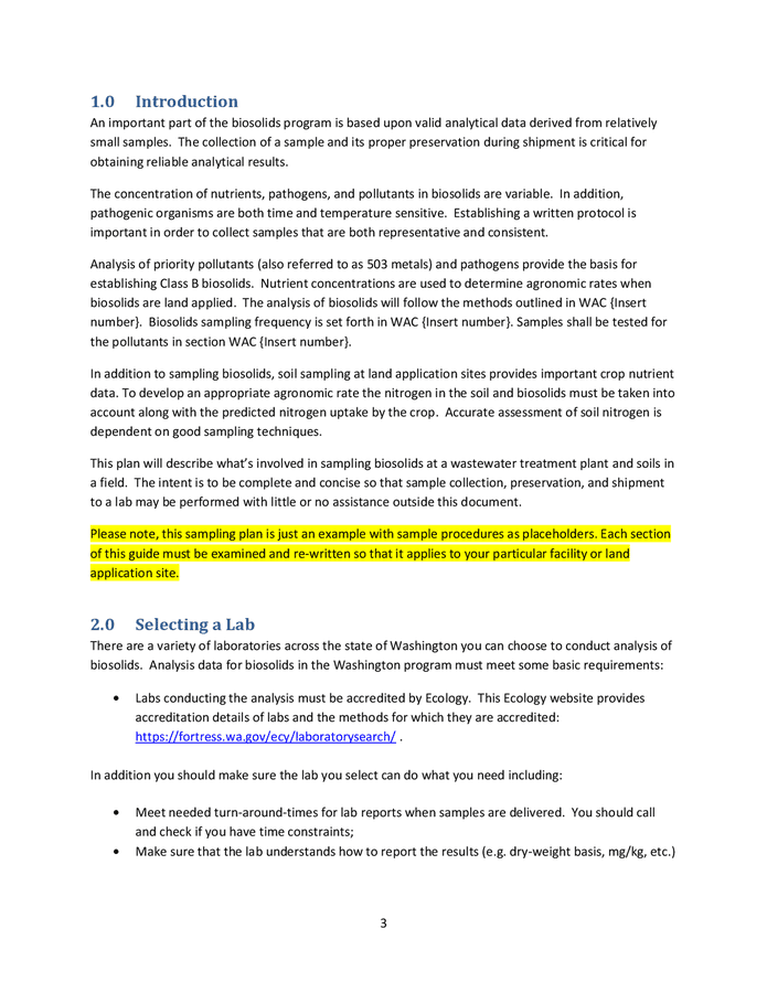 Biosolids & soil sampling analysis plan in Word and Pdf formats - page ...