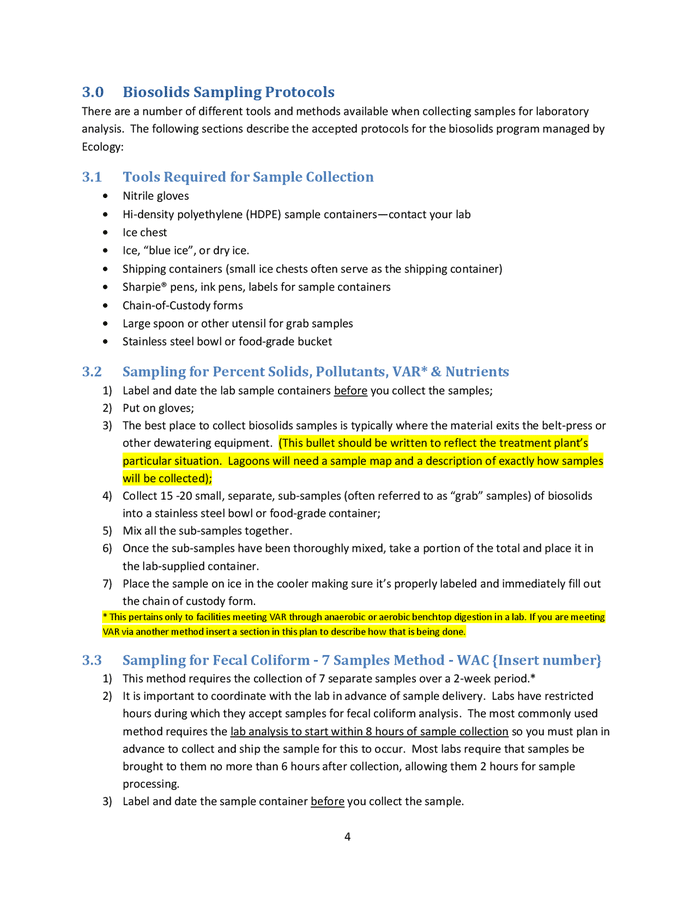 Biosolids & soil sampling analysis plan in Word and Pdf formats - page ...