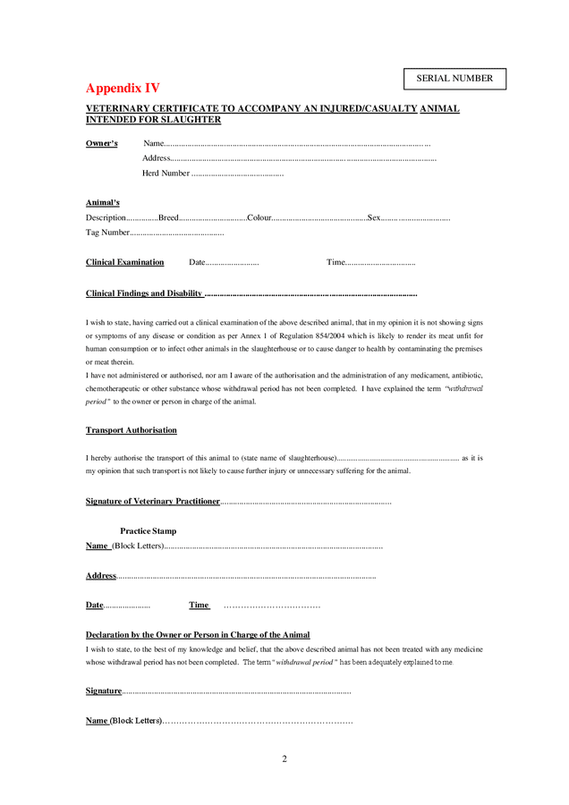 Veterinary certificates examples in Word and Pdf formats - page 2 of 3