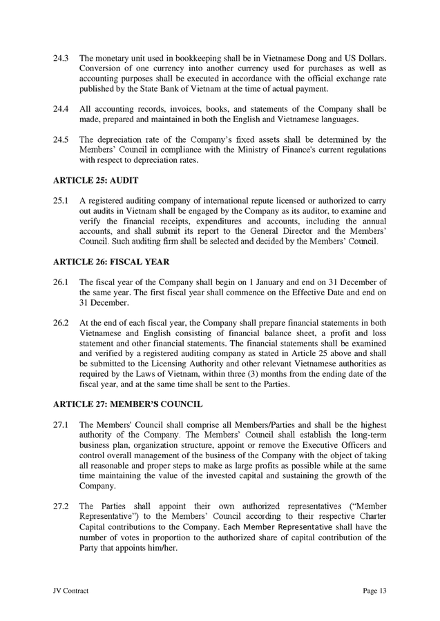 Joint venture contract (Vietnam) in Word and Pdf formats - page 14 of 21