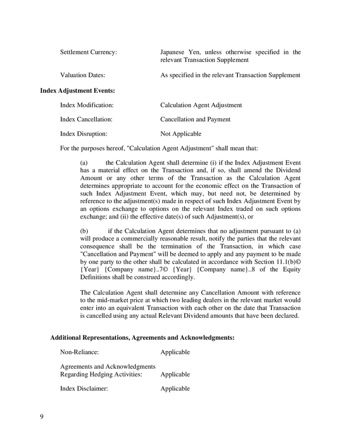 Japanese dividend swap master confirmation agreement in Word and Pdf ...