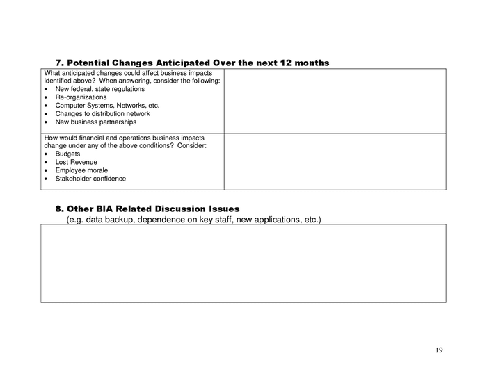 Business impact analysis template in Word and Pdf formats - page 19 of 22