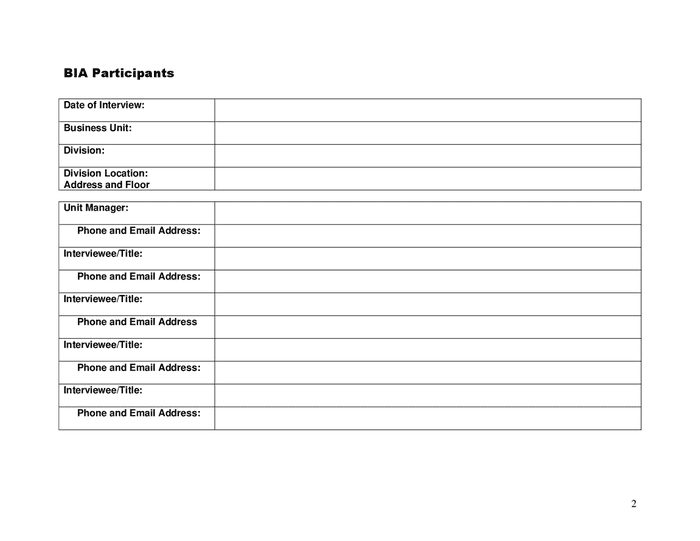 Business impact analysis template in Word and Pdf formats - page 2 of 22