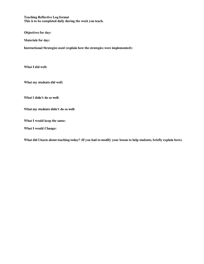 Weekly reflective journal in Word and Pdf formats - page 2 of 3