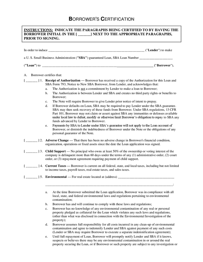 Loan agreement and borrower's certification samples in Word and Pdf ...
