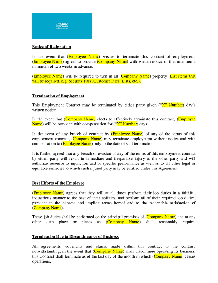 Employment contract in Word and Pdf formats - page 4 of 7