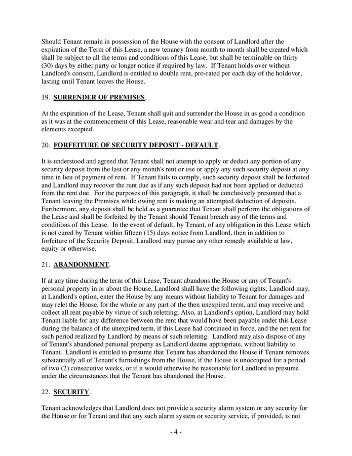 Residential house lease agreement in Word and Pdf formats - page 4 of 8
