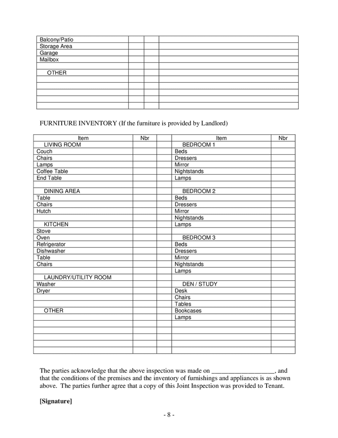 Residential house lease agreement in Word and Pdf formats - page 8 of 8