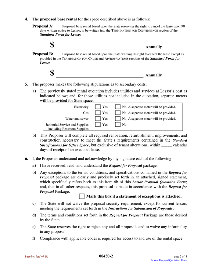 Lessor proposal quotation form in Word and Pdf formats - page 2 of 3