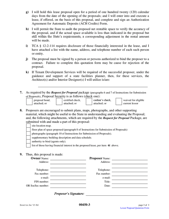 Lessor proposal quotation form in Word and Pdf formats - page 3 of 3
