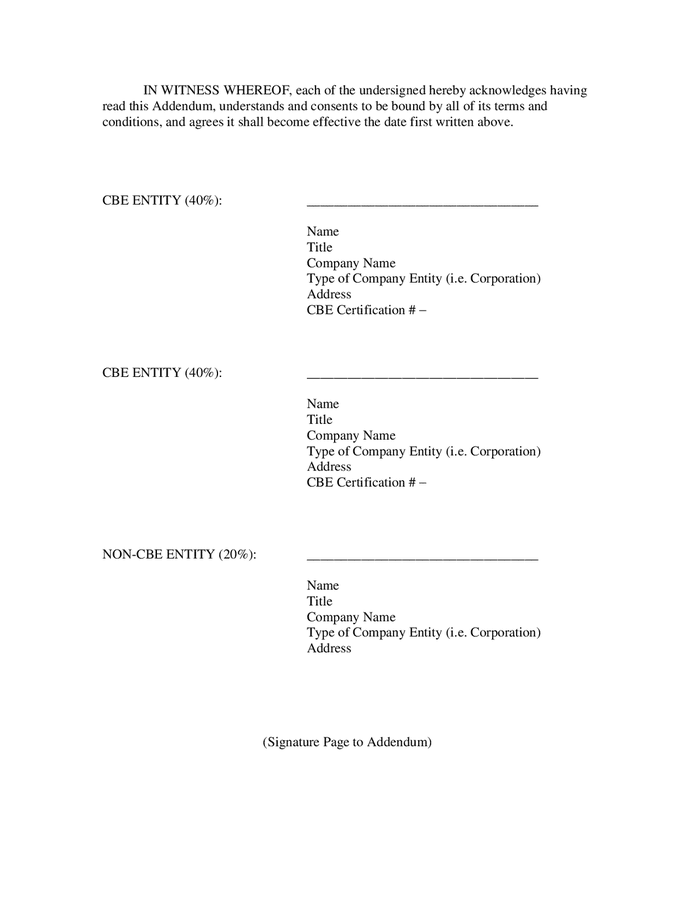 Addendum to joint venture agreement (District of Columbia) in Word and ...