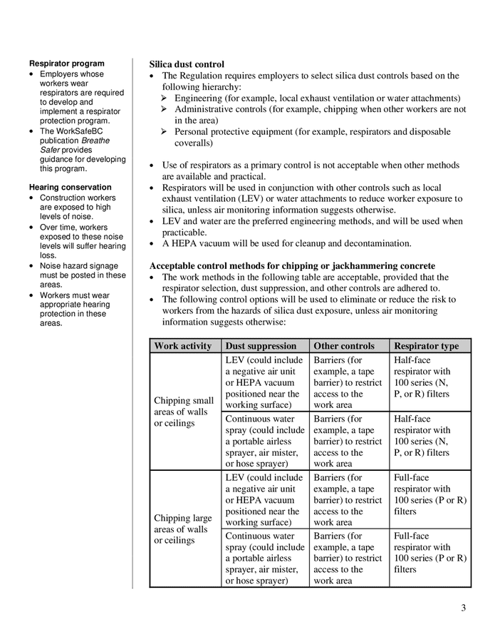 Exposure control plan for chip hammering and jackhammering in Word and ...