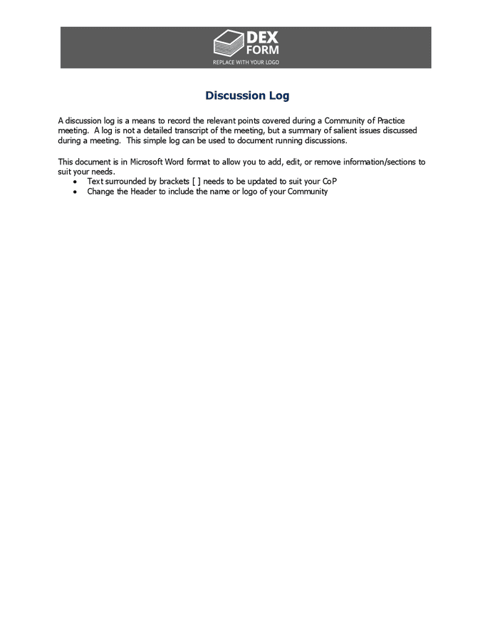 Discussion log in Word and Pdf formats