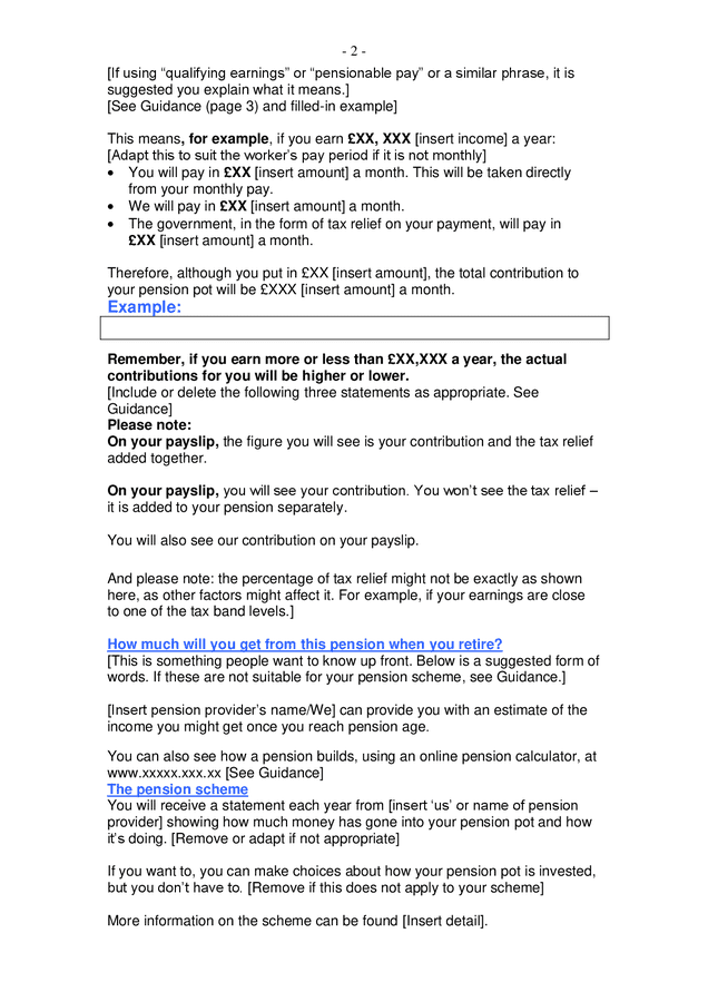 Pension scheme letter to jobholders (Great Britain) in Word and Pdf ...