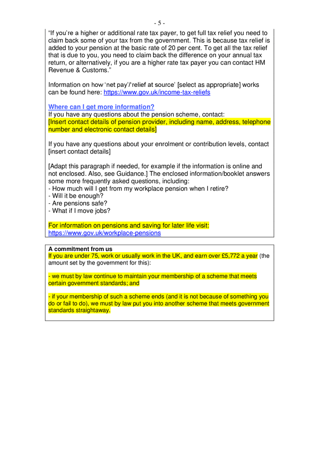 Pension scheme letter to jobholders (Great Britain) in Word and Pdf ...