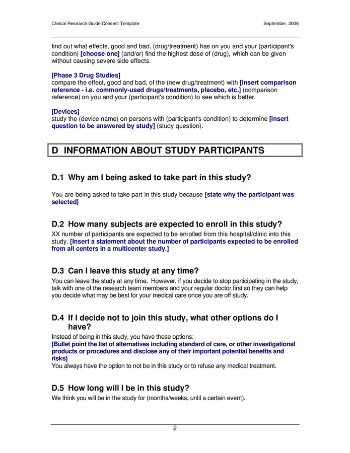 Clinical research guide consent template in Word and Pdf formats - page ...