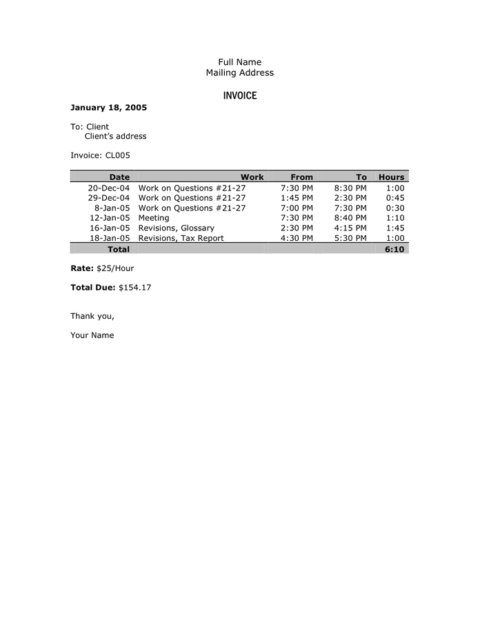 simple invoice in Word and Pdf formats
