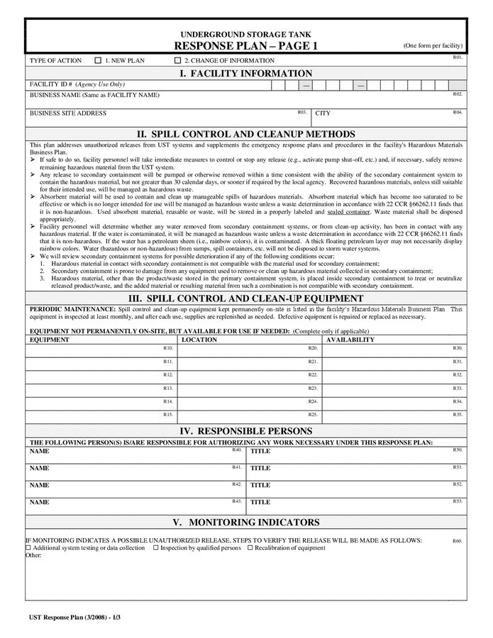Underground storage tank response plan in Word and Pdf formats