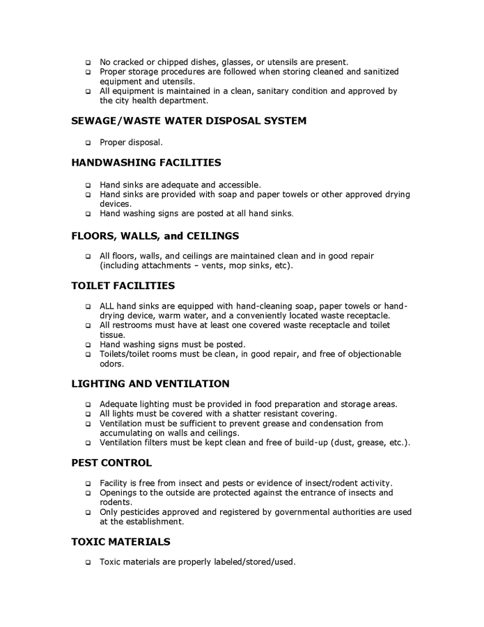 Kitchen self-inspection checklist in Word and Pdf formats - page 3 of 5