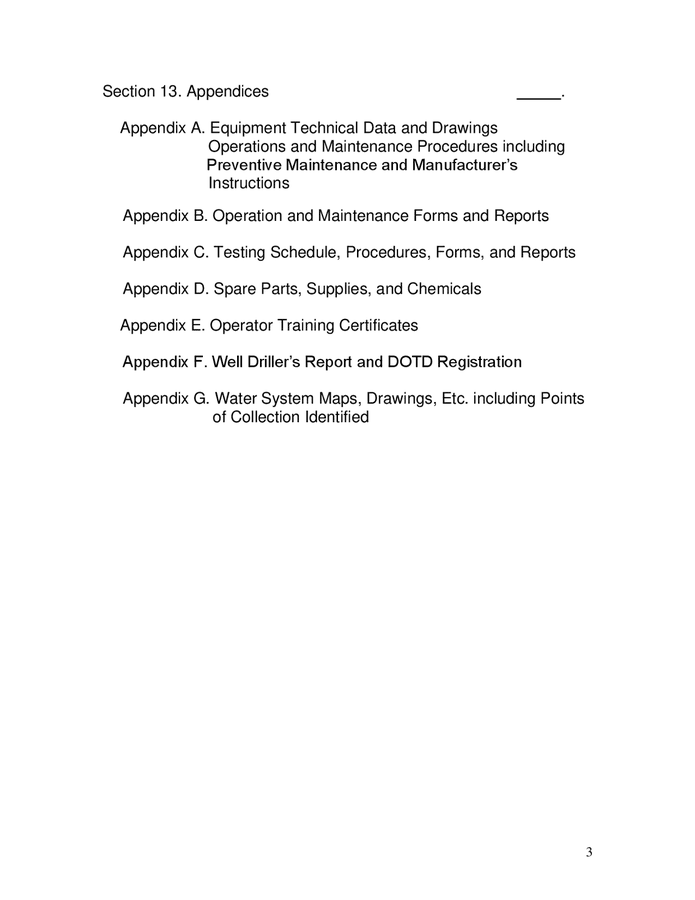 Operation and maintenance manual for water systems in Word and Pdf ...